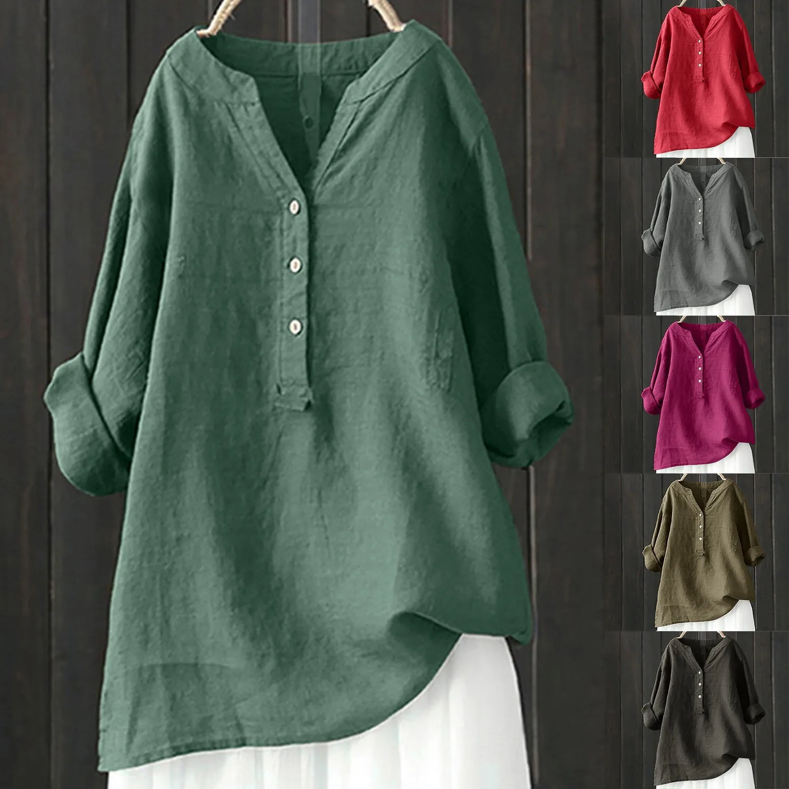 Plus-Size-4XL-Casual-Loose-Shirts-For-Women-Vintage-Cotton-Linen-Women ...