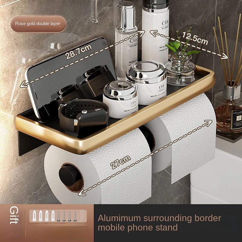 Soporte de papel higiénico de aluminio negro para baño, dispensador de papel de almacenamiento ...