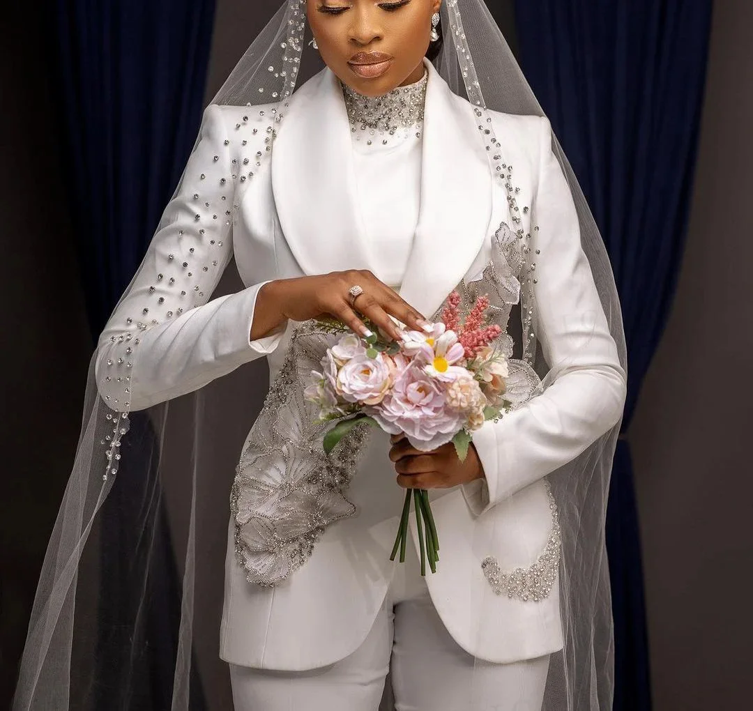 High-Fashion-Women-Suits-2-Pieces-Blazer-Pants-Tuxedo-Pearls-Beading ...
