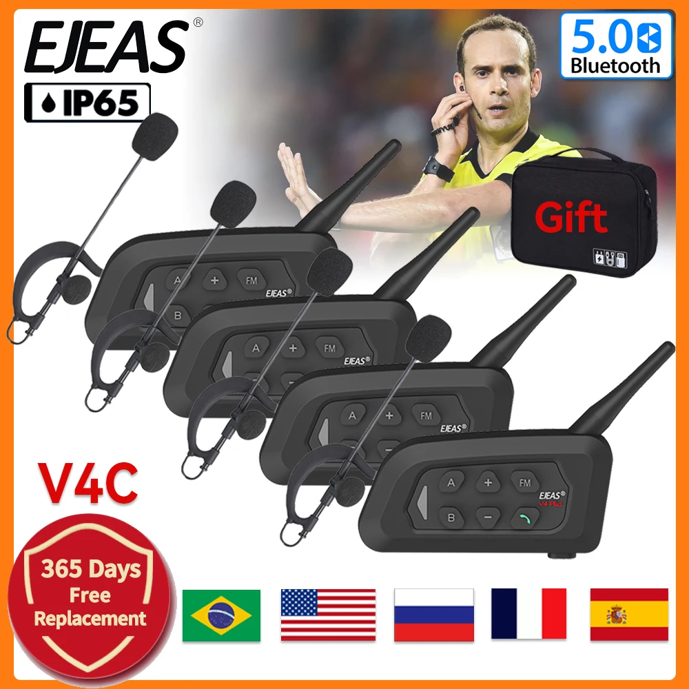 EJEAS V4C PLUS 4/3PCS 4Users Football Referee Intercom Headset 1500M ...