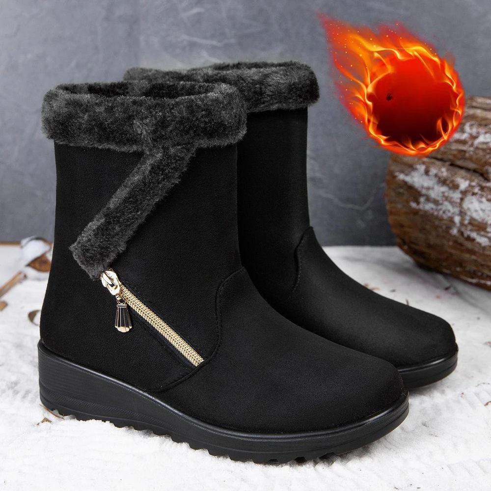 Stivali invernali da donna Moda Scarpe alte in cotone Zeppe antiscivolo ...