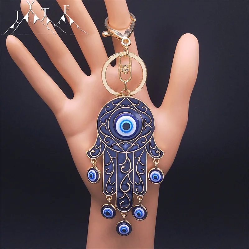 Hamsa Hand Religion Turkey Eye Tassel Key Chain Women Men Alloy Gold ...