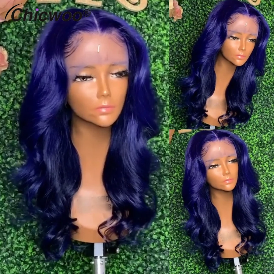 Pelucas de cabello humano brasileño Remy, Color azul oscuro, línea de ...