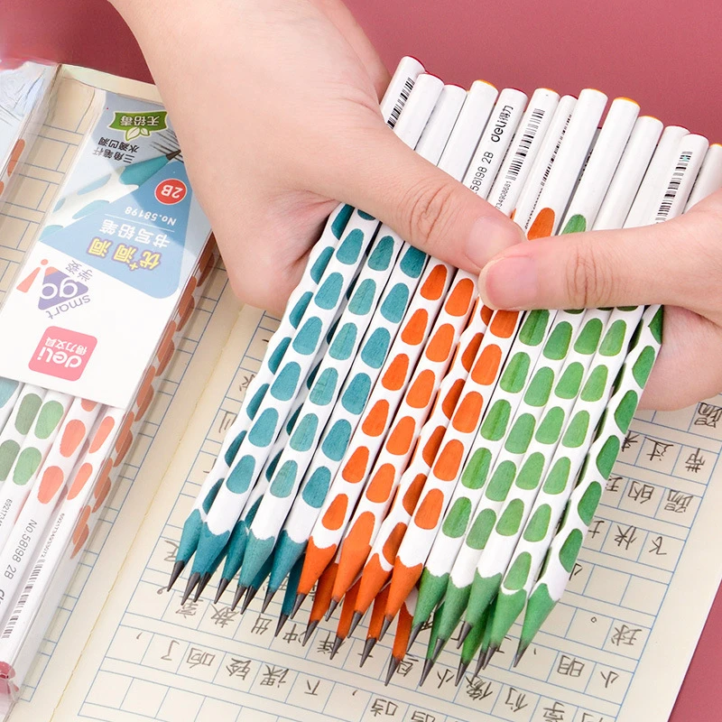 12PCS-Triangular-Pole-Hole-Pencil-Children-s-Writing-Drawing-2B-HB ...