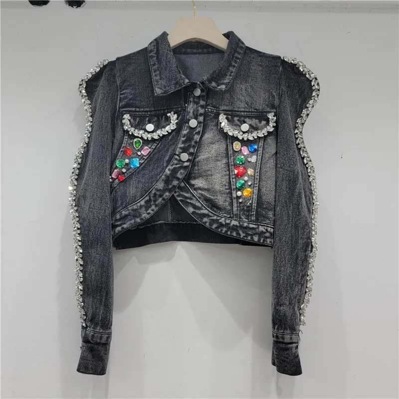 Harajuku-Vintage-Washed-Smoke-Grey-Short-Denim-Jacket-Women-Spring-Beaded-Diamond-Long-Sleeve ...