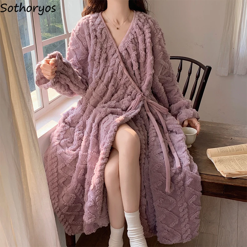 Winter-Robes-Women-Coral-Velvet-Jacquard-Solid-Sweet-Lovely-Thermal ...