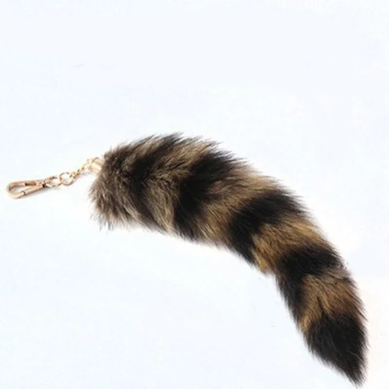 Plush-Fox Tail Keychain Furry Racoon Tail Keyring Keychain 28cm Animal ...