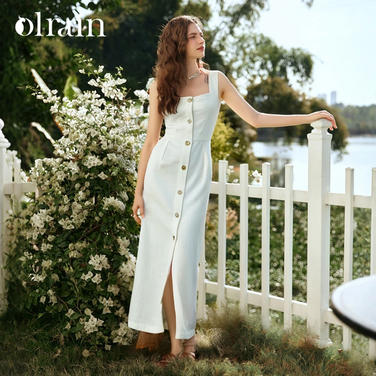 OLrain Dresses 2025 Woman Summer Midi Elegant White Ladies Dress French ...