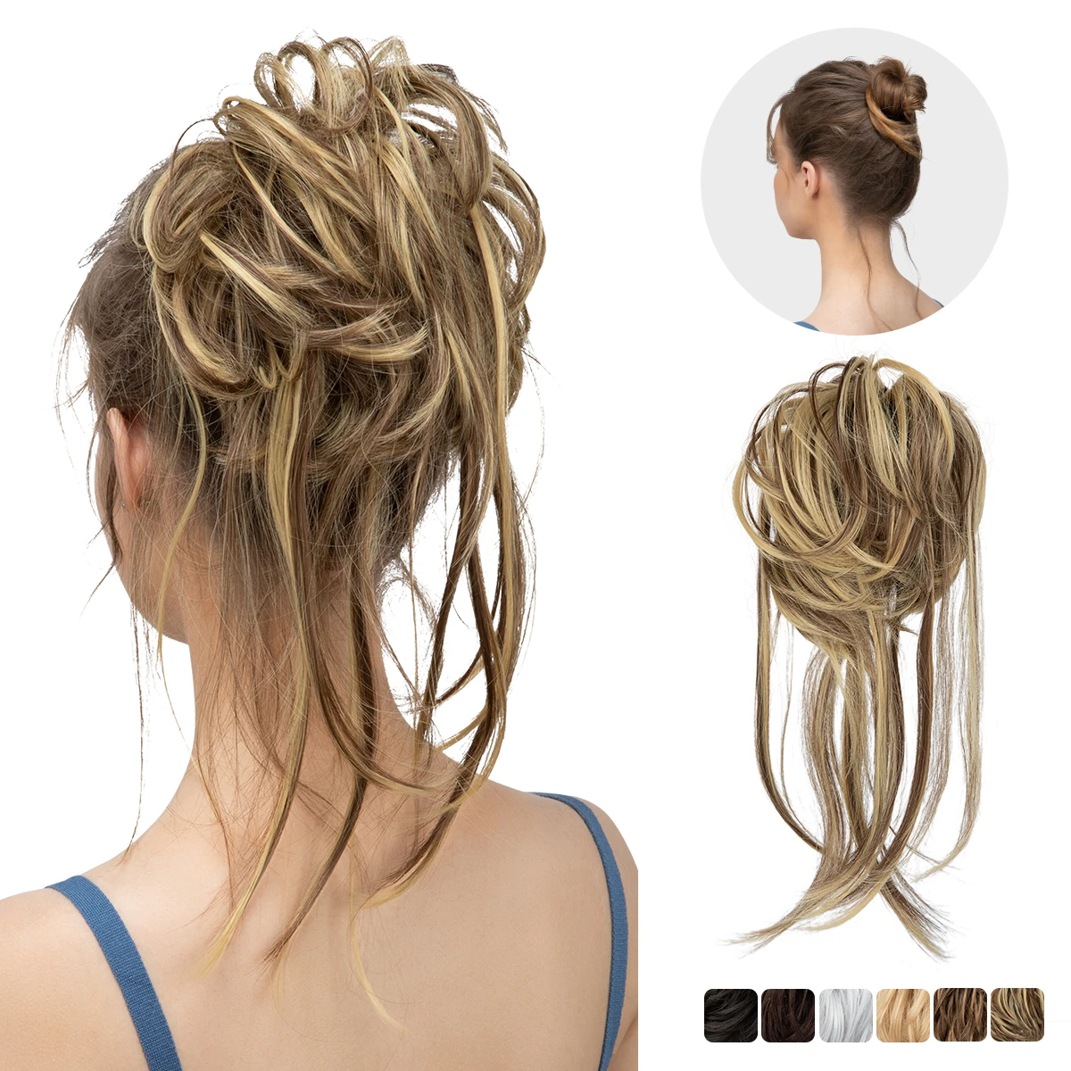 Synthetic Elastic Messy Bun Hairpieces Curly Scrunchie Black Blonde ...