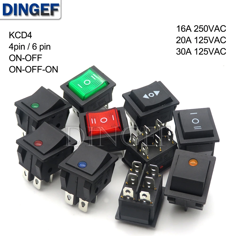 1PCS-rocker-switch-KCD4-4PIN-6PIN-2-3-position-ON-OFF-Mini-with-light ...