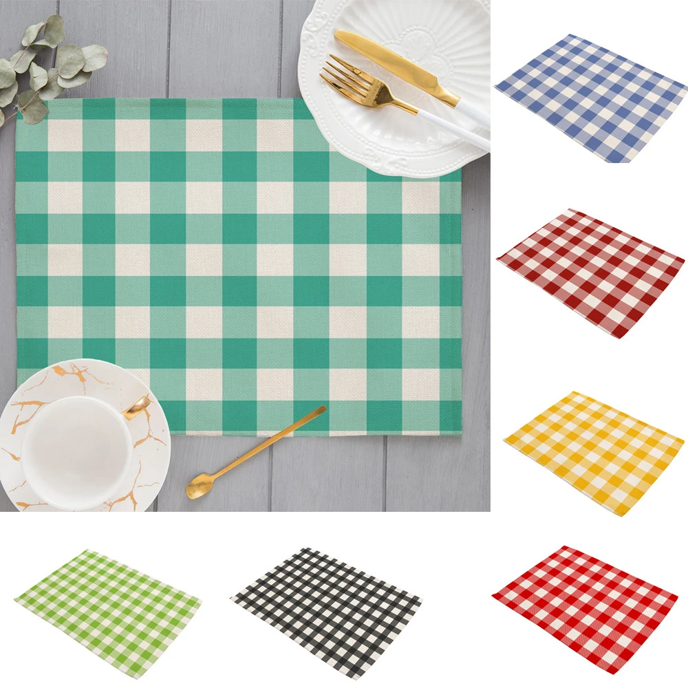 Fresh-Green-Small-Grids-Placemats-Linen-Table-Mat-Red-Plaid-Simple ...