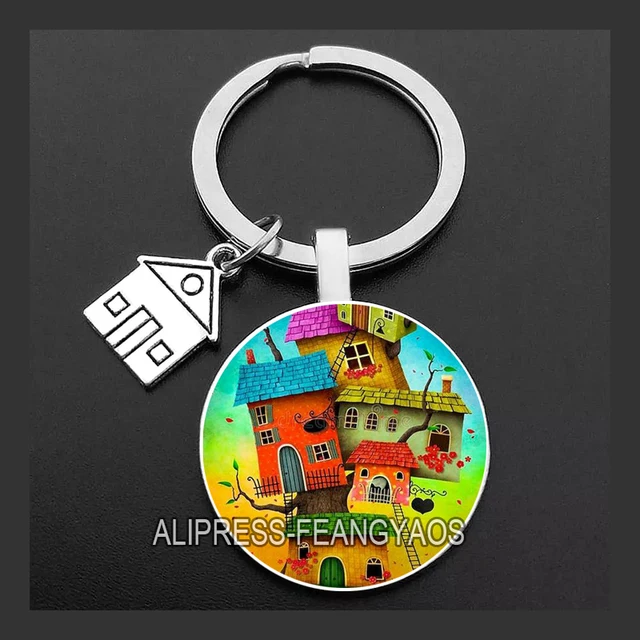 Beautiful House Keychains Colorful Country Keychain Cabin Lovely Purse ...