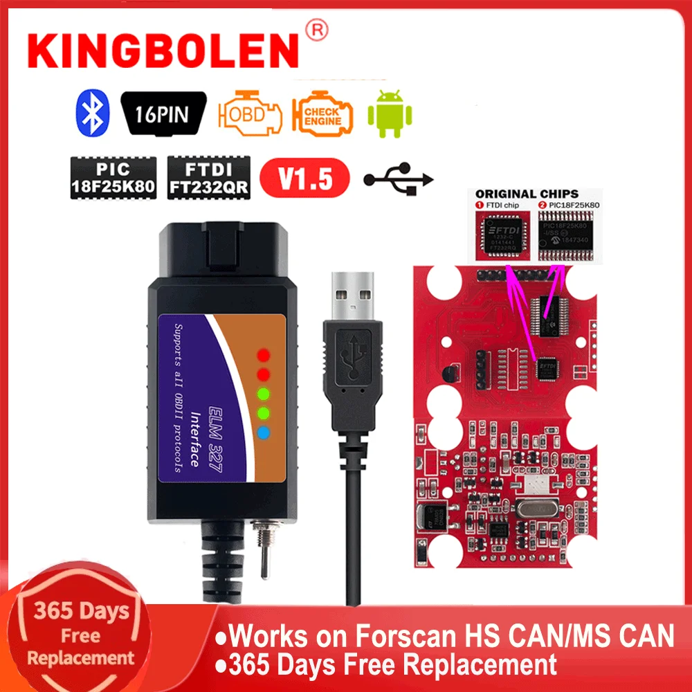 ELM 327 USB Bluetooth-compatible Works On Forscan HS CAN /MS CAN V1.5 Car OBD2 Diagnostic Tool ...