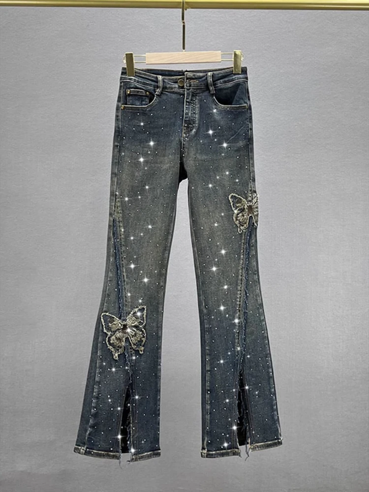 Butterfly Embroidered Jeans Women's Spring Retro Micro flared Loose ...