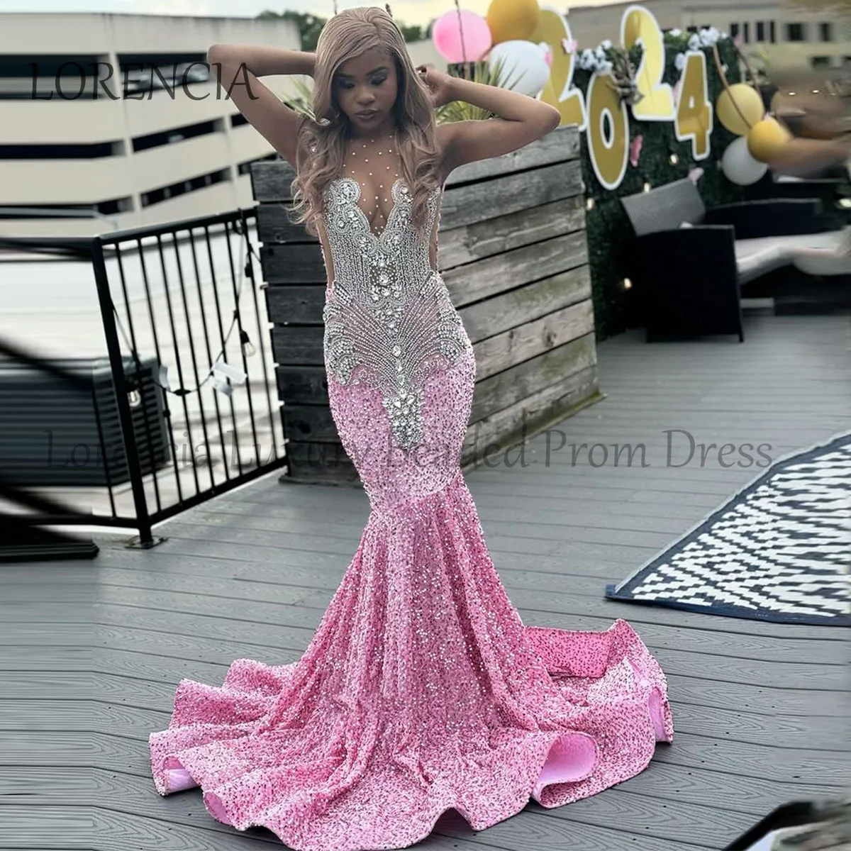 Crystals-2024-Diamonds-Pink-Long-Mermaid-Prom-Dress-2024-For-Black ...