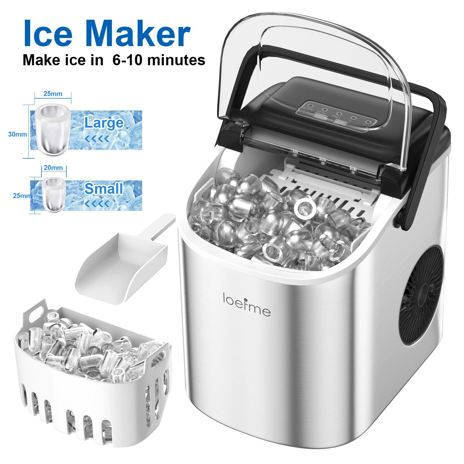 LOEFME Portable Professional Electric Ice Maker 12kg/24h 6 Mins/9pcs ...