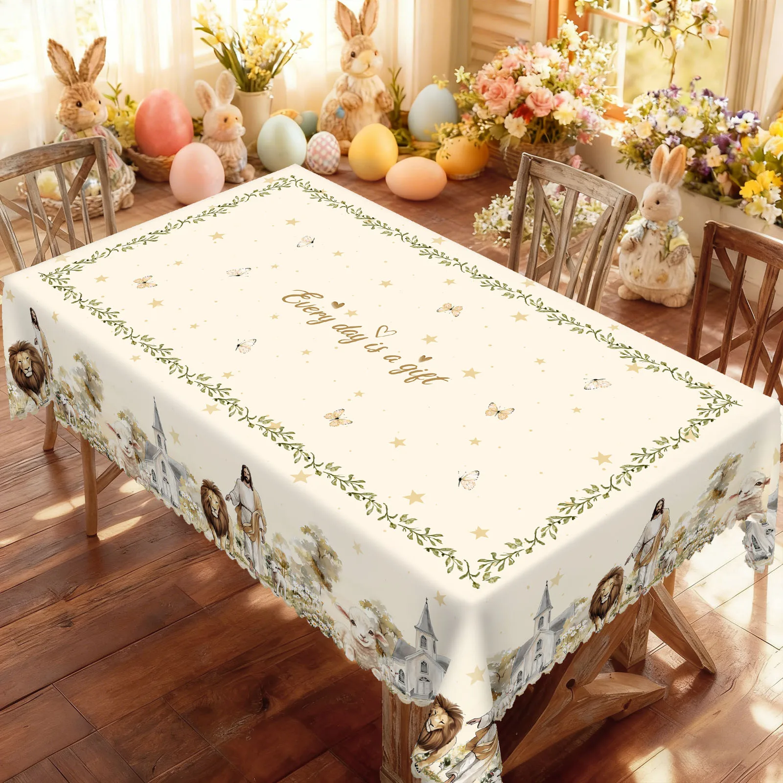 1 Piece of Easter-Themed Round Tablecloth, Available in Various Sizes ...
