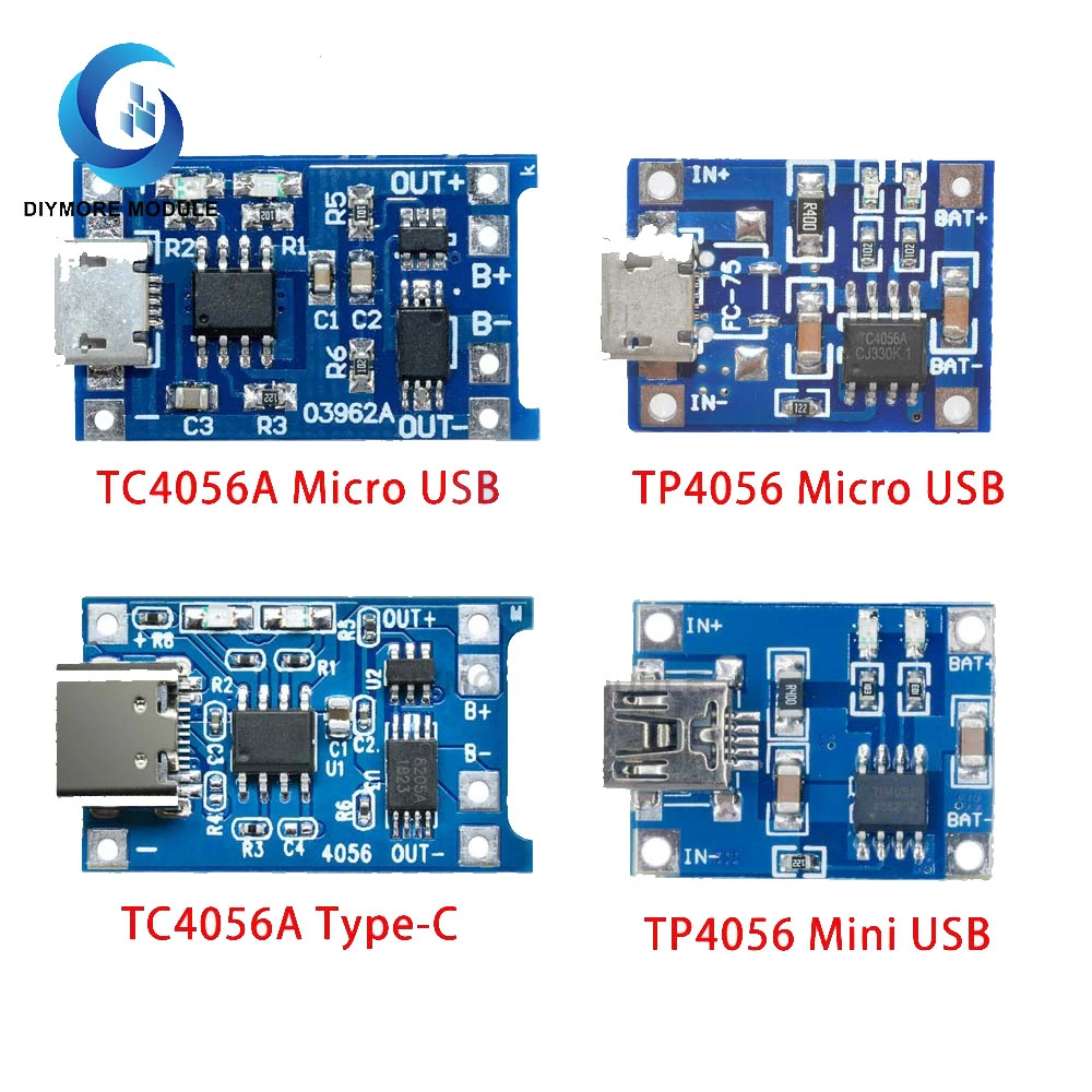 Tp4056 With Protection Dual Functions 5v 1a Mini Micro Type-c Usb 18650 Lithium Battery Charging ...