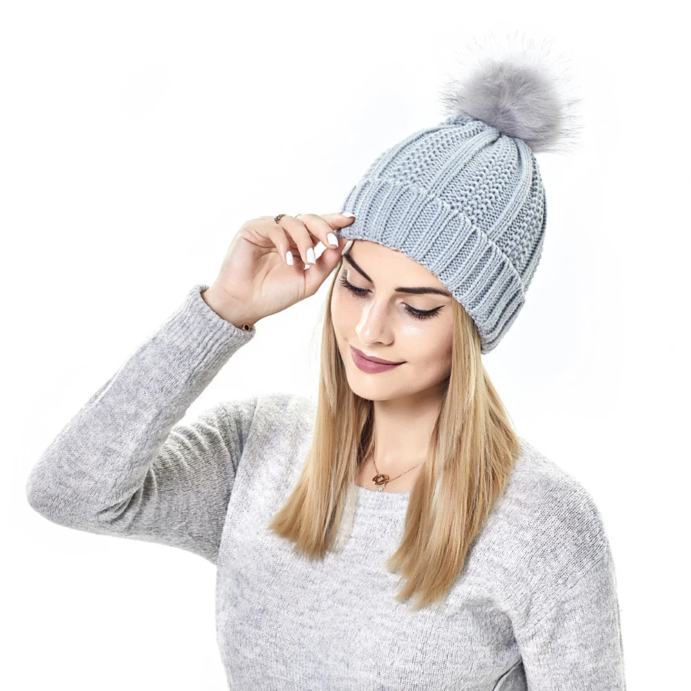 Elastic-Hair-Protection-Knit-Hat-With-Fur-Ball-Comfy-Breathable-Themal ...