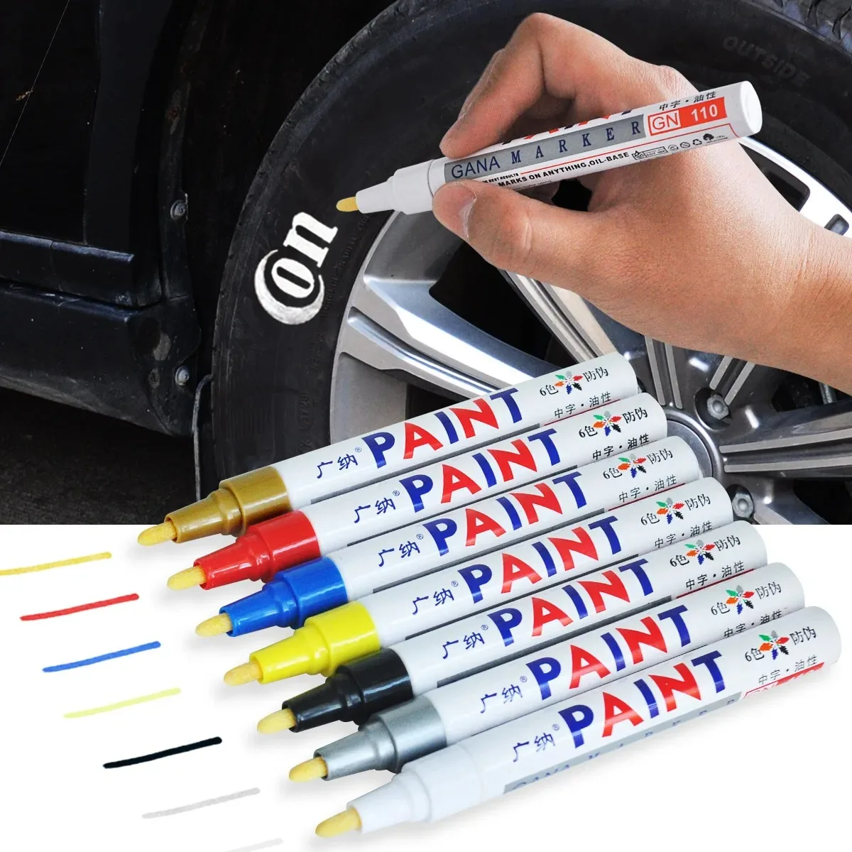 White Waterproof Cars Wheel Tire Oily Mark Pen Auto Rubber Tyre Paint ...