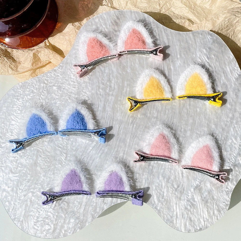 2Pcs/set Cute Girls Soft Plush Cat Ears Hair Clips Children Sweet Hair ...