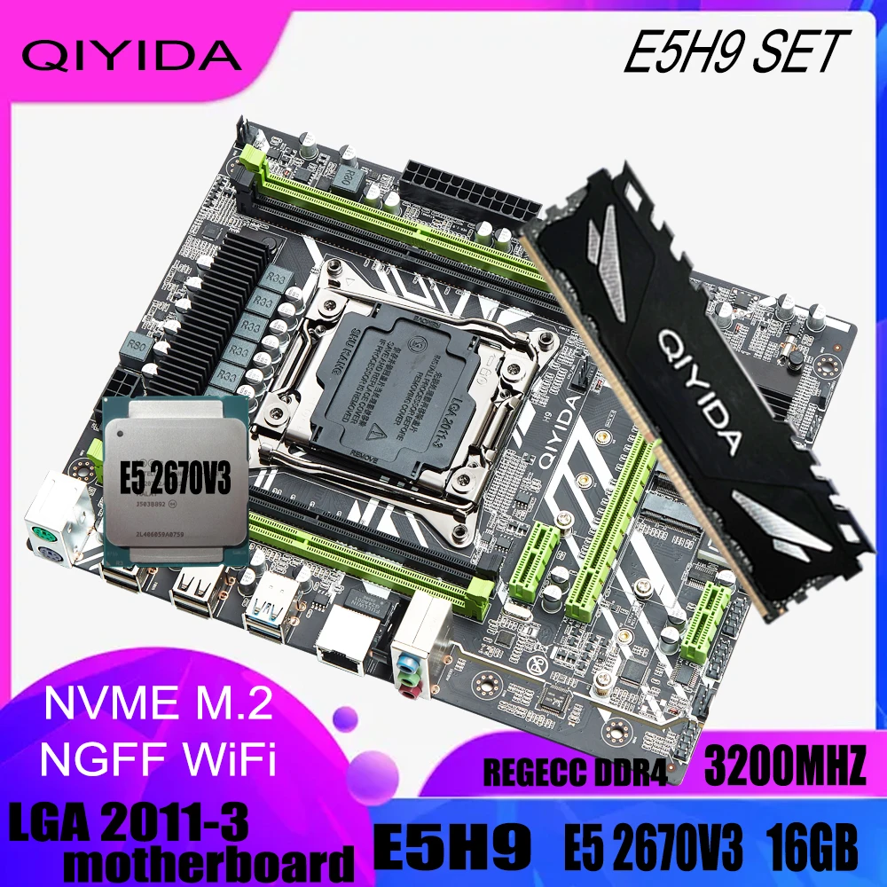 Qiyida X99 Motherboard Kit Lga2011 3 Xeon E5 2670v3 Cpu Processor 16gb