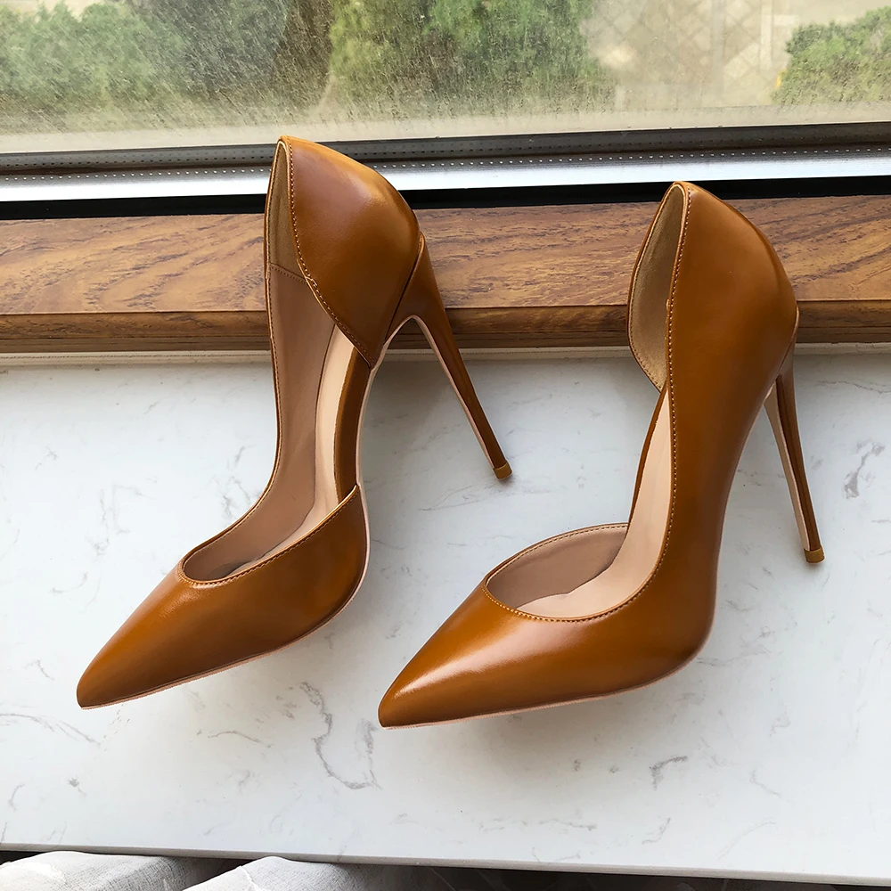 Tikicup Brown Matte Women D'Orsay Pointy Toe High Heel Shoes 8cm 10cm ...