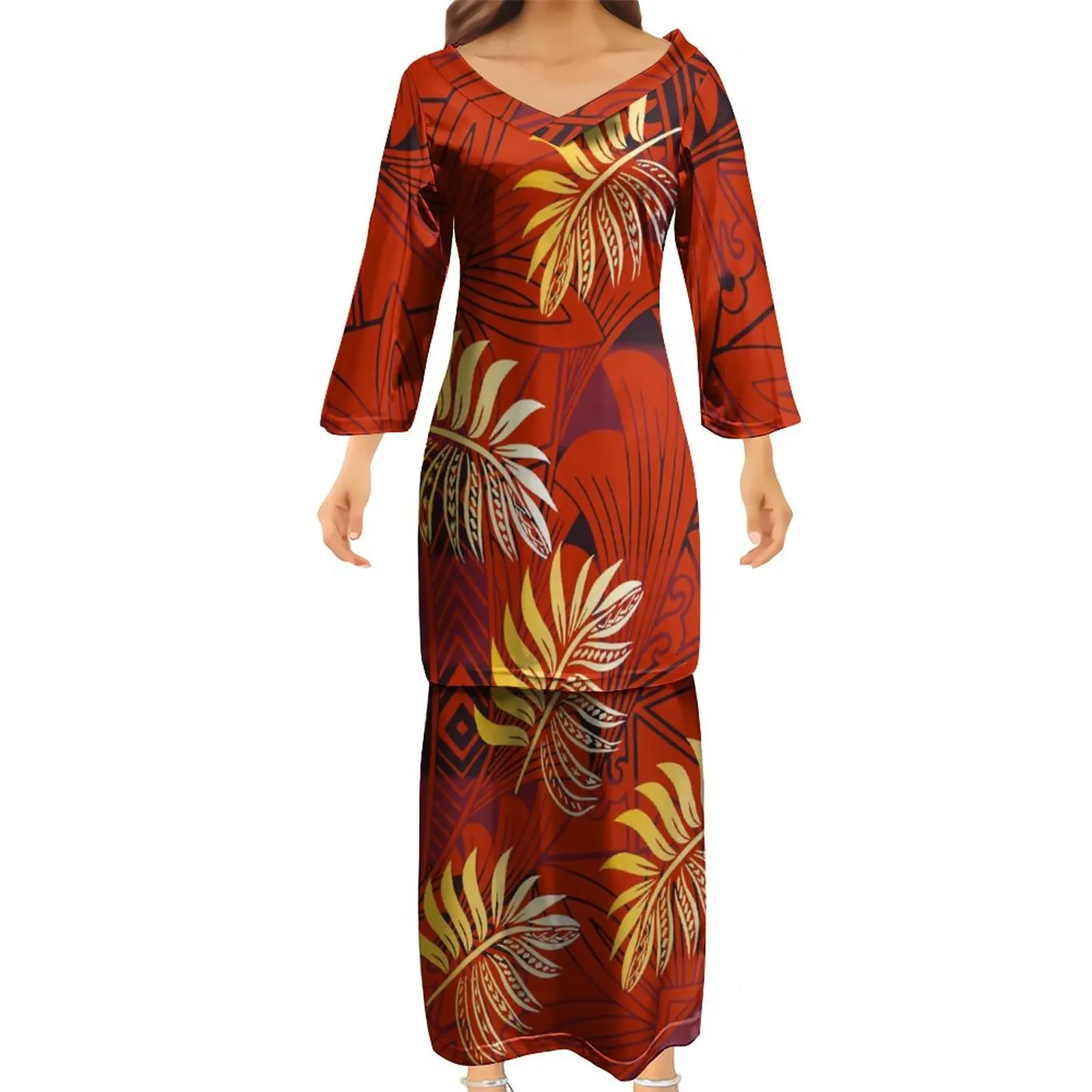 Fashion V-neck Puletasi Polynesian Samoan Traditional Clothing Uniform ...