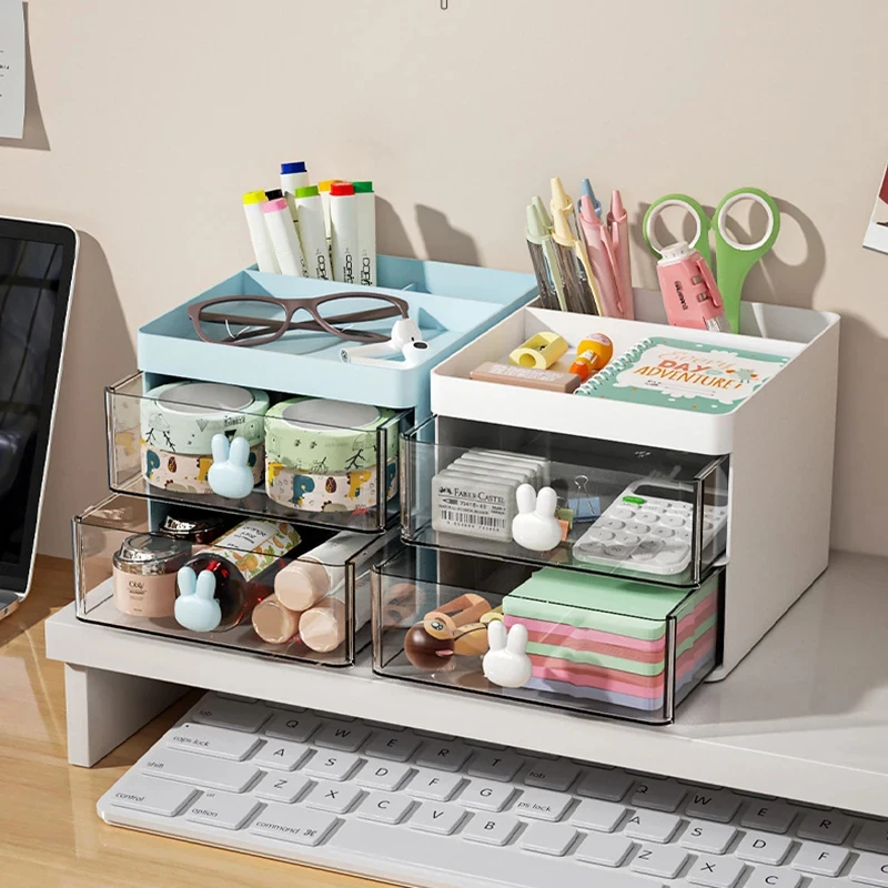 Small Desk Organizer With Drawer, Office Desktop Storage Box Makeup ...