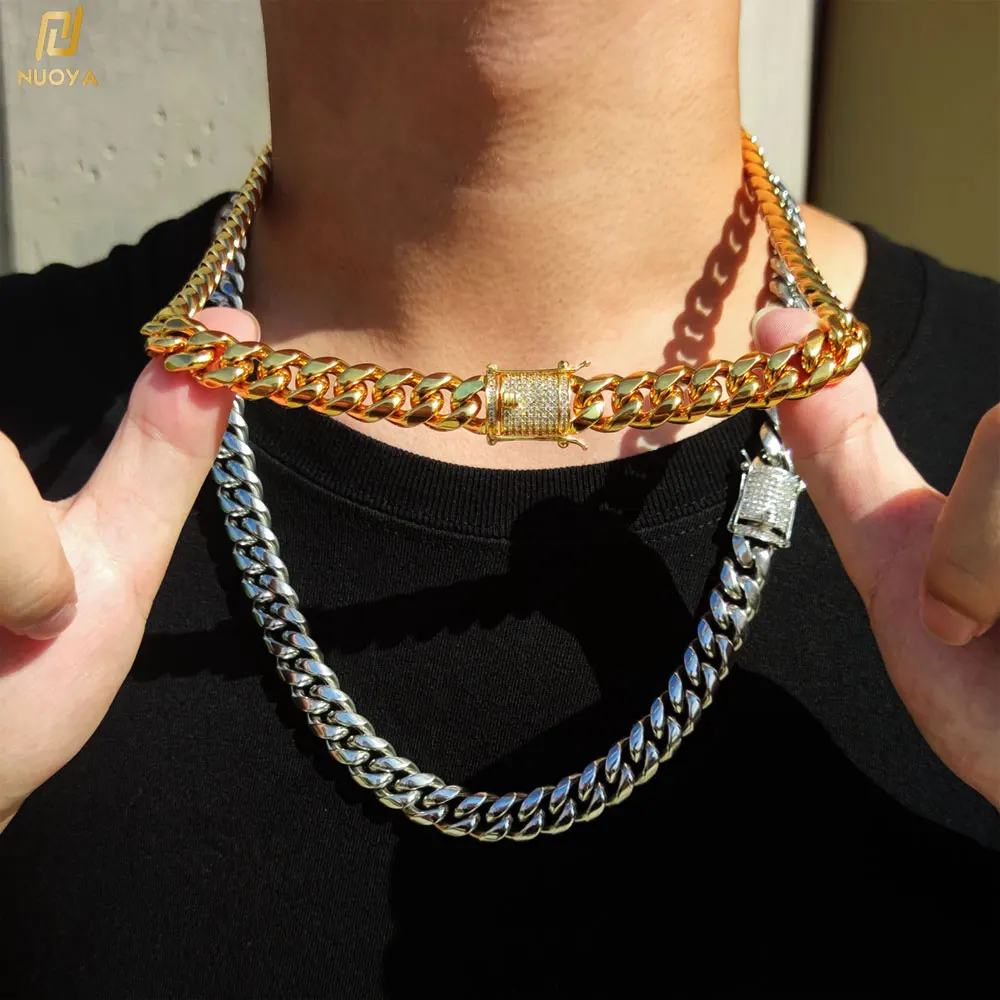 6-12mm Hip Hop Cuban Chain Iced Clasp Stainless Steel 18K Gold Plated ...