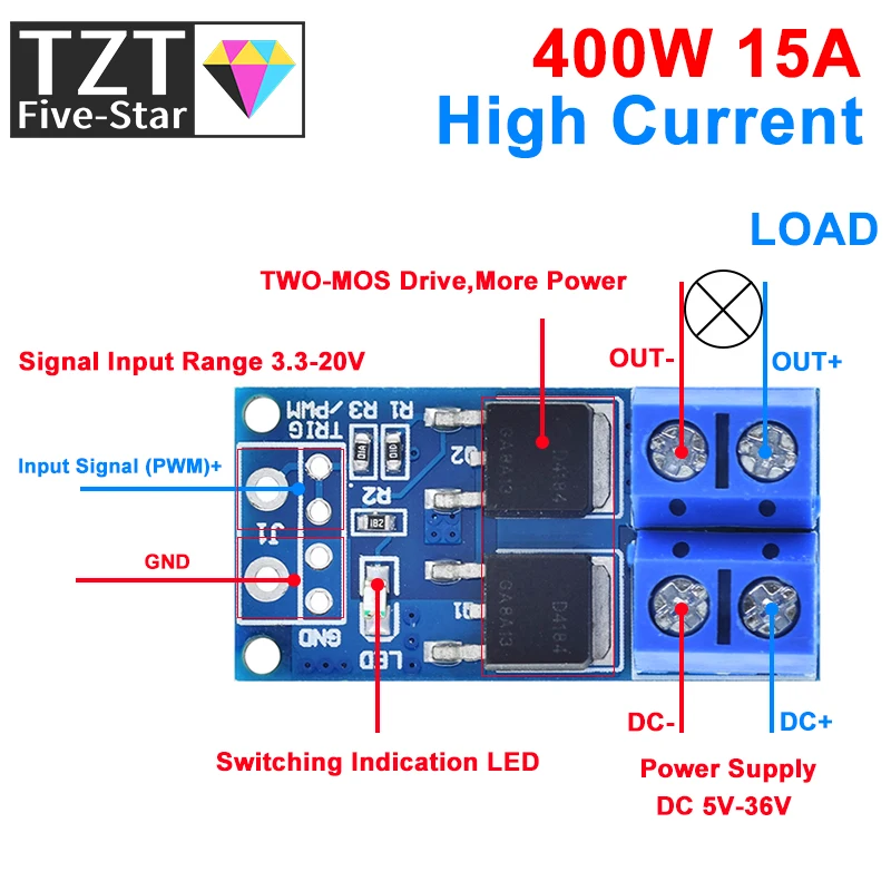 TZT-15A-400W-MOSFET-Trigger-Switch-Drive-Module-PWM-regulador-Panel-de ...