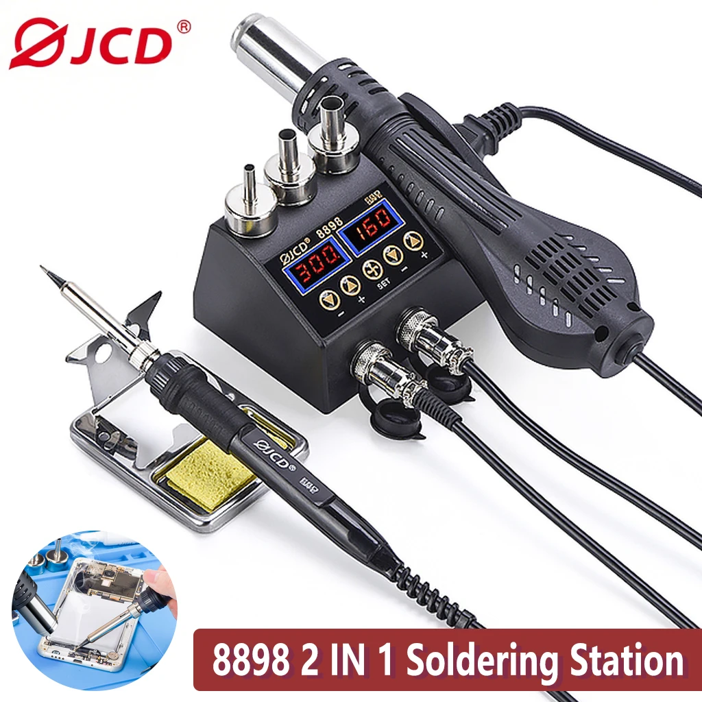 JCD 2 in 1 8898 Soldering Station Heat Gun Soldering Iron Dual Display ...