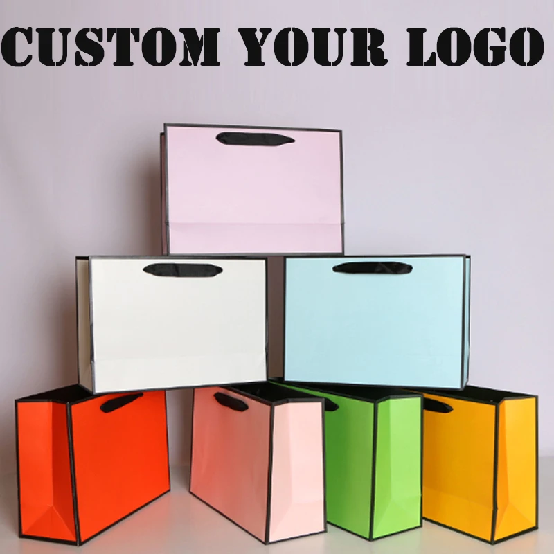 50/100 Pcs Custom Logo Paper Bag For small business wig wedding gifts ...