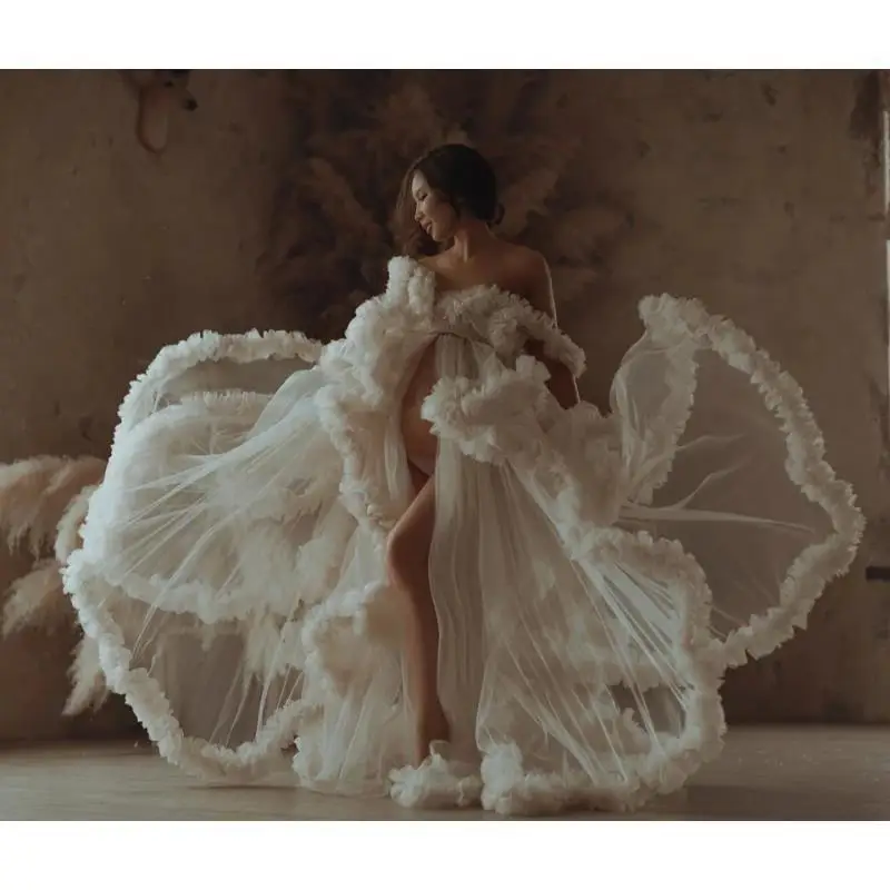 Luxury-Women-Maternity-Photo-Shoot-Tulle-Robes-Custom-Made-Long-Sheer ...