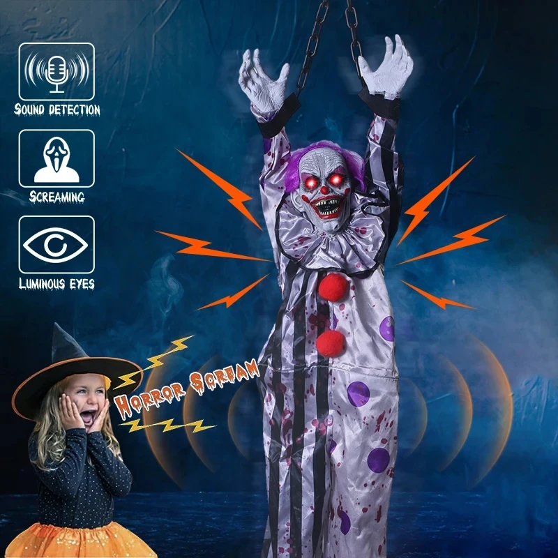 Halloween Animatronics Decoration Hanging Clown Nurse Voice Control ...