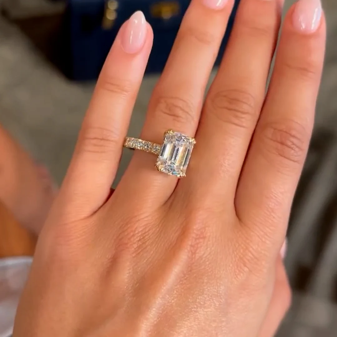 JOVOVASMILE Moissanite Engagement Rings Jewelry Women 6 Carat 12x9mm Emerald Cut 18k Gold 3mm Full Eternity Wedding Band gift AliExpress