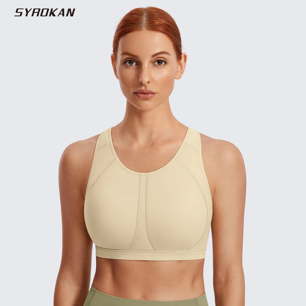 SYROKAN Women's High Impact Padded Supportive Wirefree Full Coverage Sports Bra Female New Top ...
