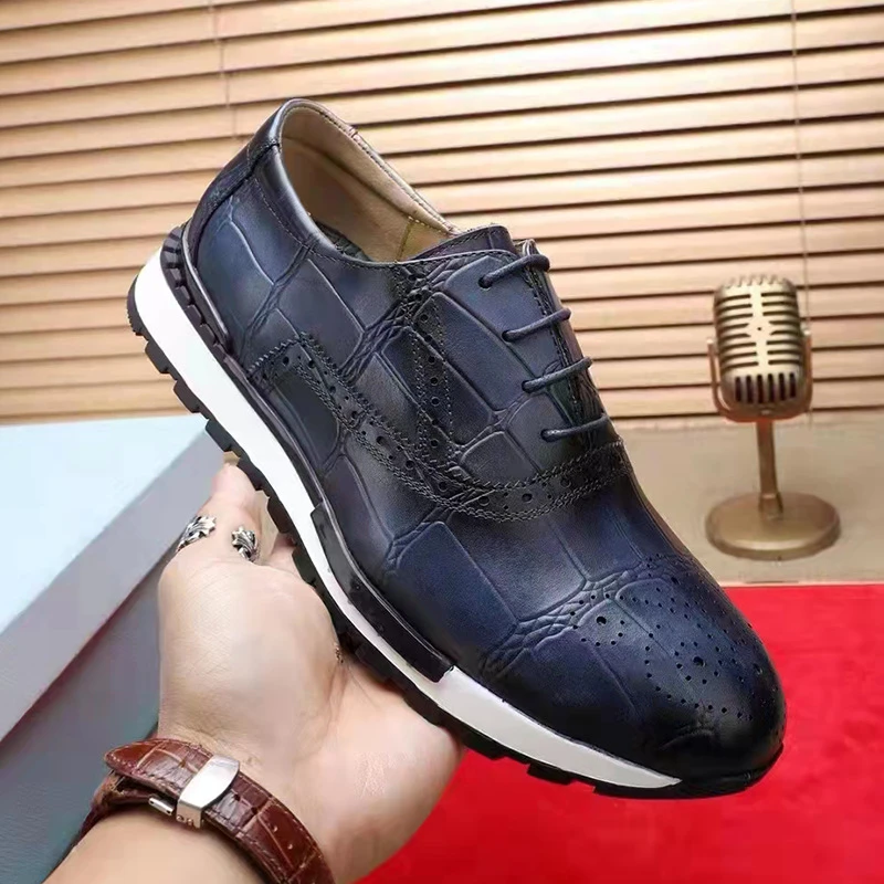 Mens Genuine Leather Casual Shoes Handmade Wingtip Brogue British ...