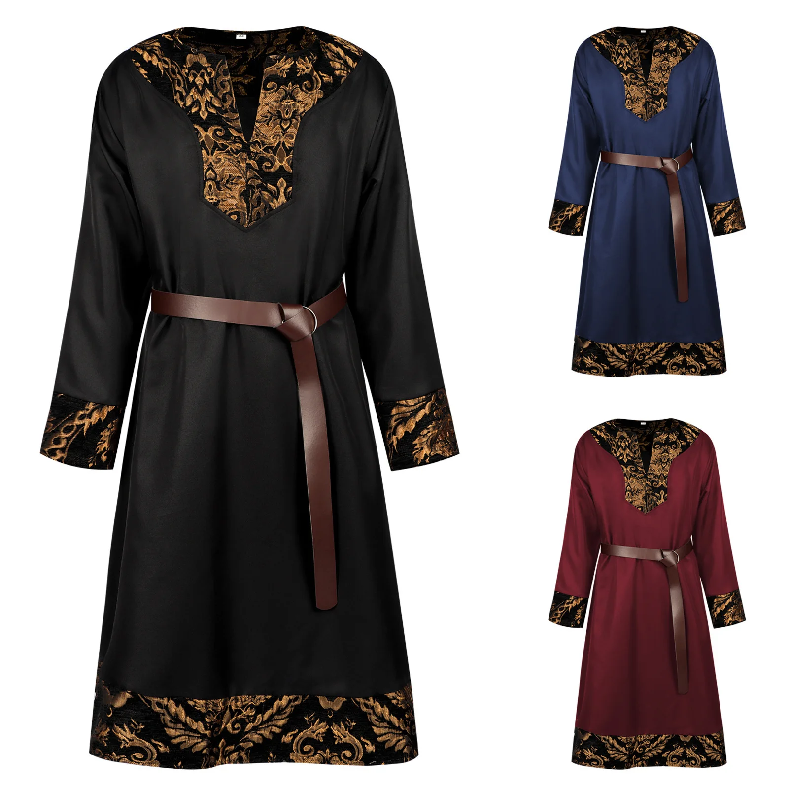 Halloween Men Shirt Medieval Pirate Cosplay Costume Long Sleeve Loose ...