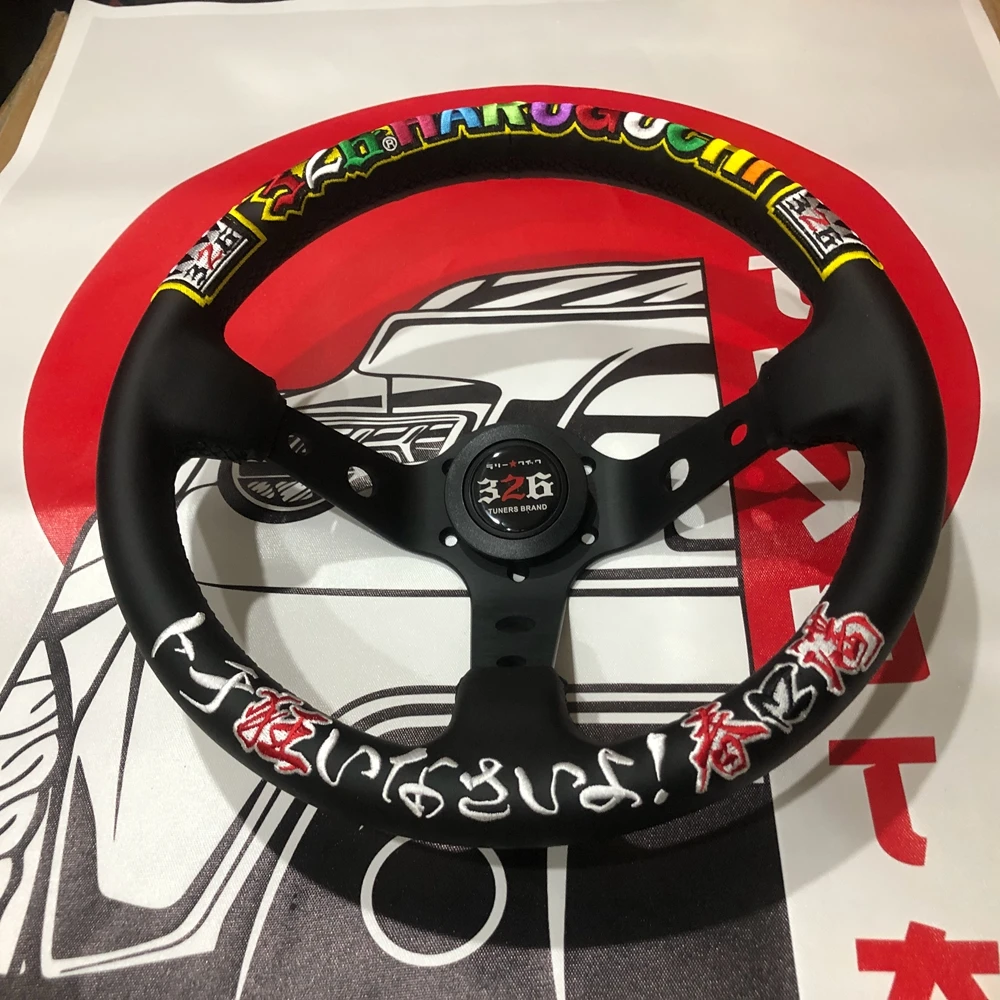 JDM-13Inch-Real-Leather-326-Power-Steering-Wheel-Car-Rally-Racing-JDM ...