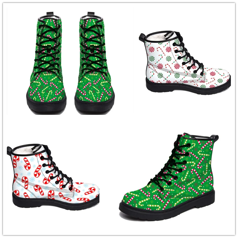 Christmas-Candy-Canes-Women-s-lace-up-canvas-boots-high-top-lace-up ...