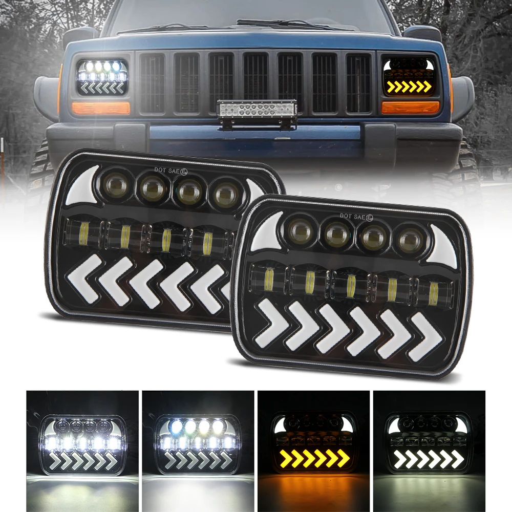 2Pcs 7x6 5x7 Inch LED Headlight H4 Hi/Lo Beam Rectangular Headlamp With ...