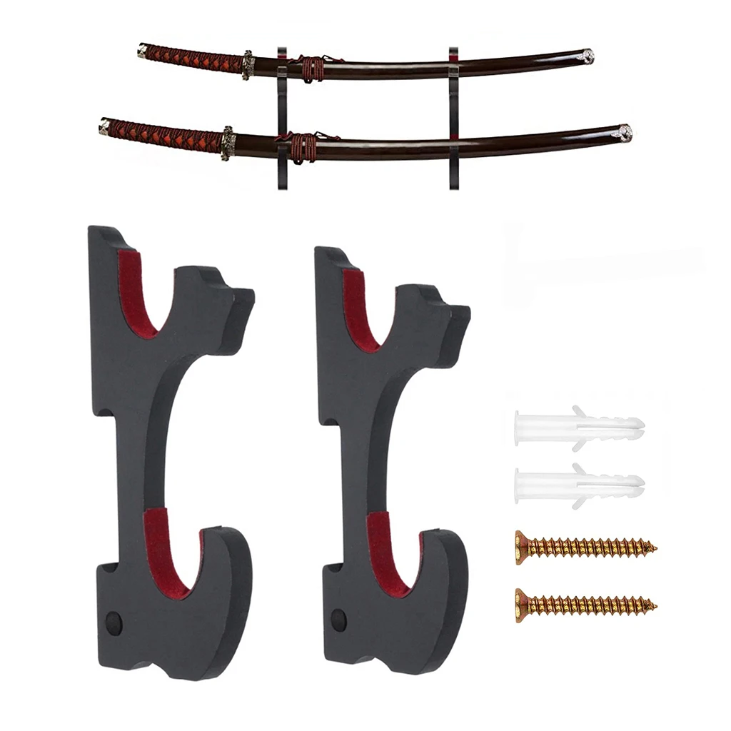 2-tier Wall Mount Wooden Sword Stand Holder Velvet Padded Adjustable ...