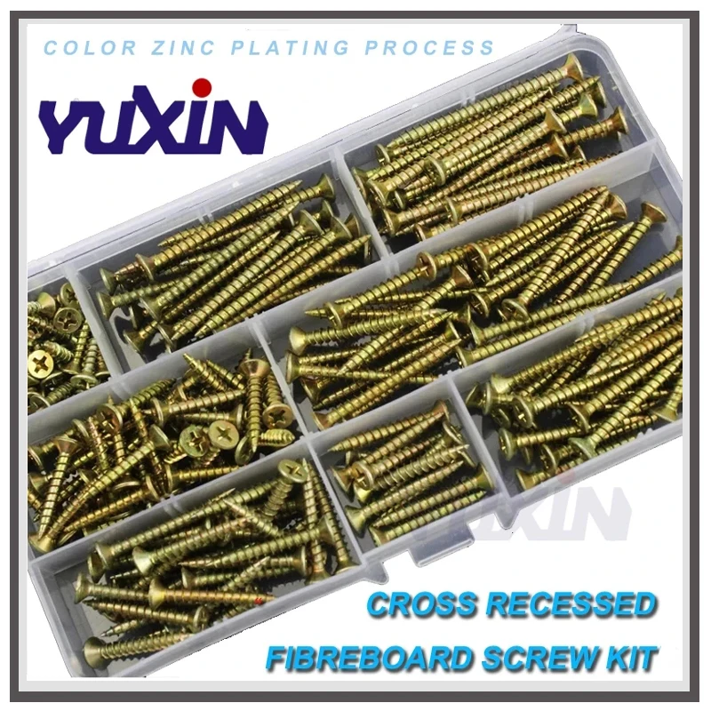 230pcs-Wood-Screw-Set-Cross-Recessed-Fiberboard-Screw-Zinc-Plated-Self ...