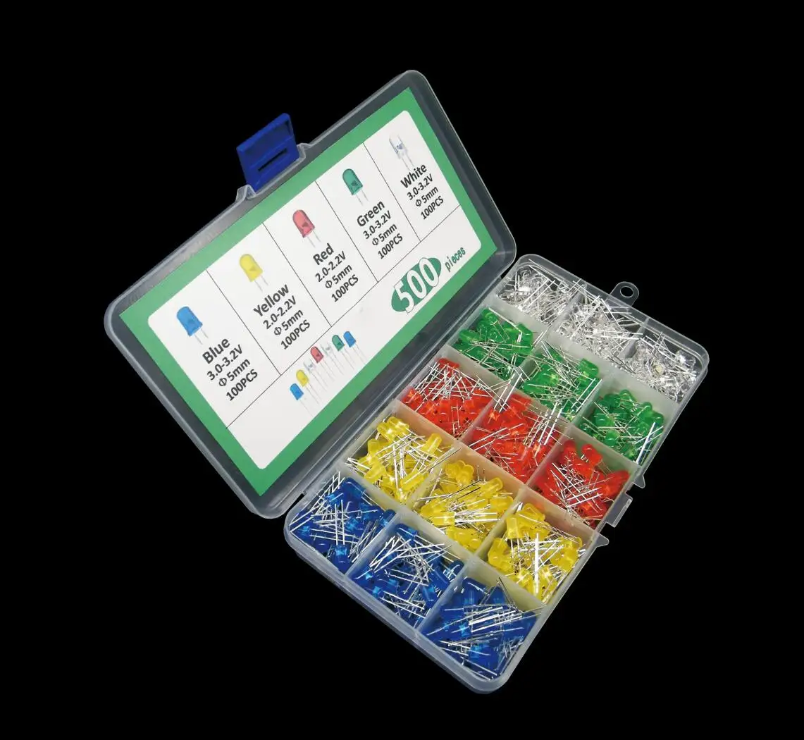 500pcs-5-colors-straight-plug-f5mm-LED-LED-red-yellow-blue-green-white ...