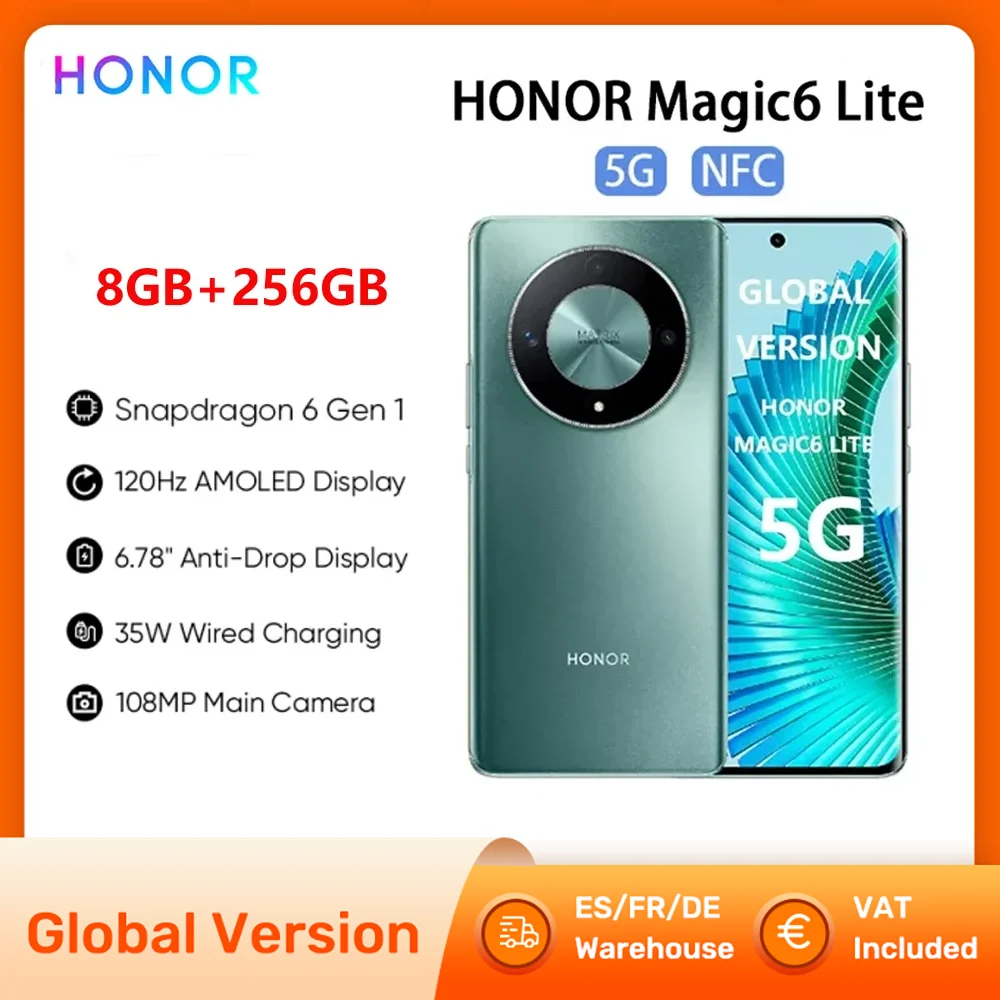 HONOR Magic6 Lite 5G Global Version Smart Phones 6.78" Anti-Drop 120Hz ...