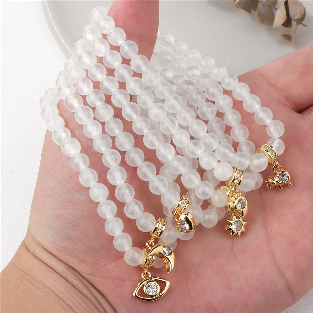 Unique Design Natural Selenite Stone Bracelet 6mm White Plaster Quartz ...