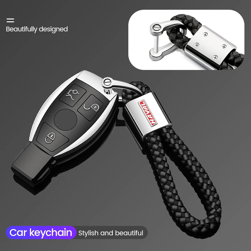 Car Styling Keychain Metal Leather Braided Rope Key Ring Chain For ...