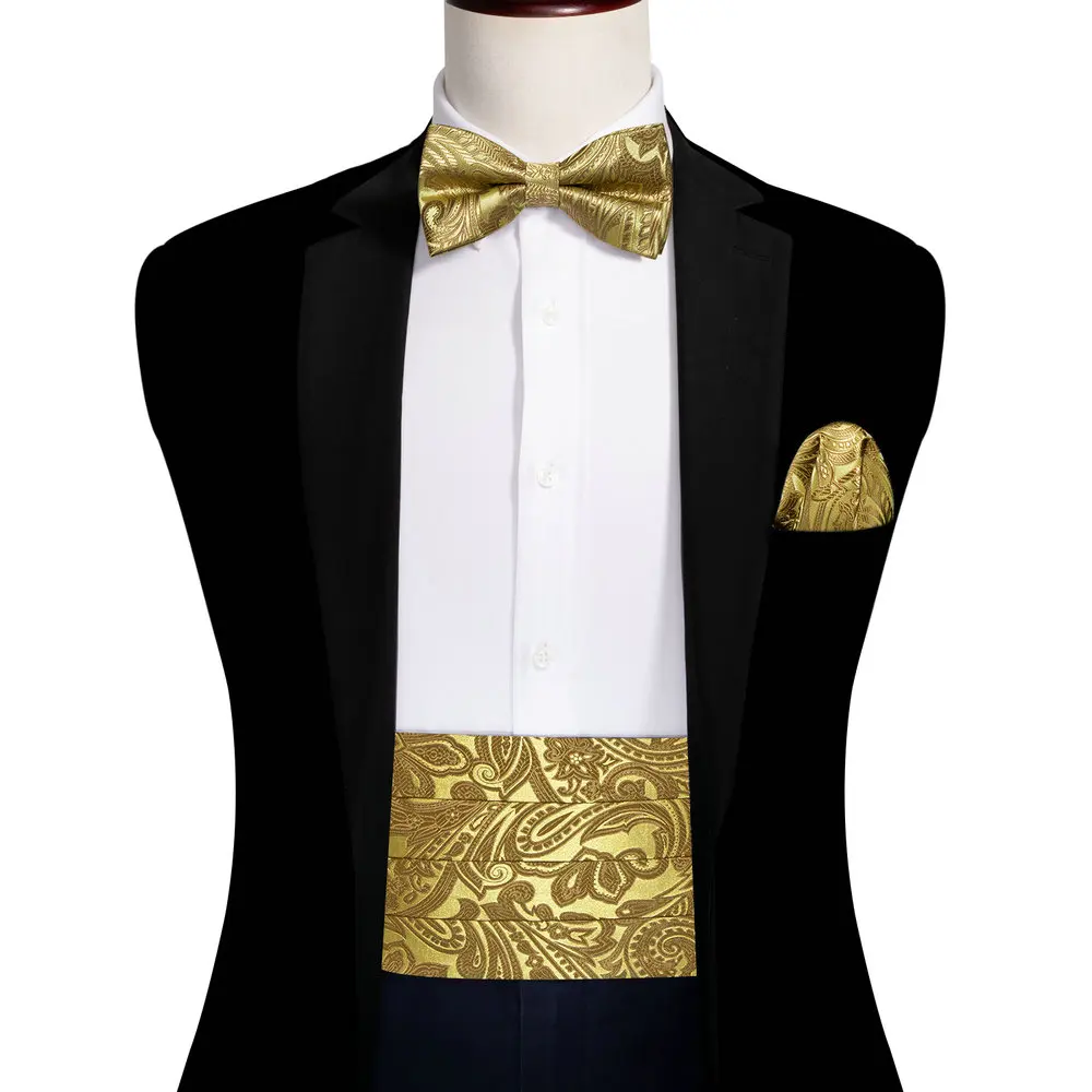 Luxury-Gold-Cummerbund-Men-For-Wedding-Gift-High-Quality-Silk-Paisley ...