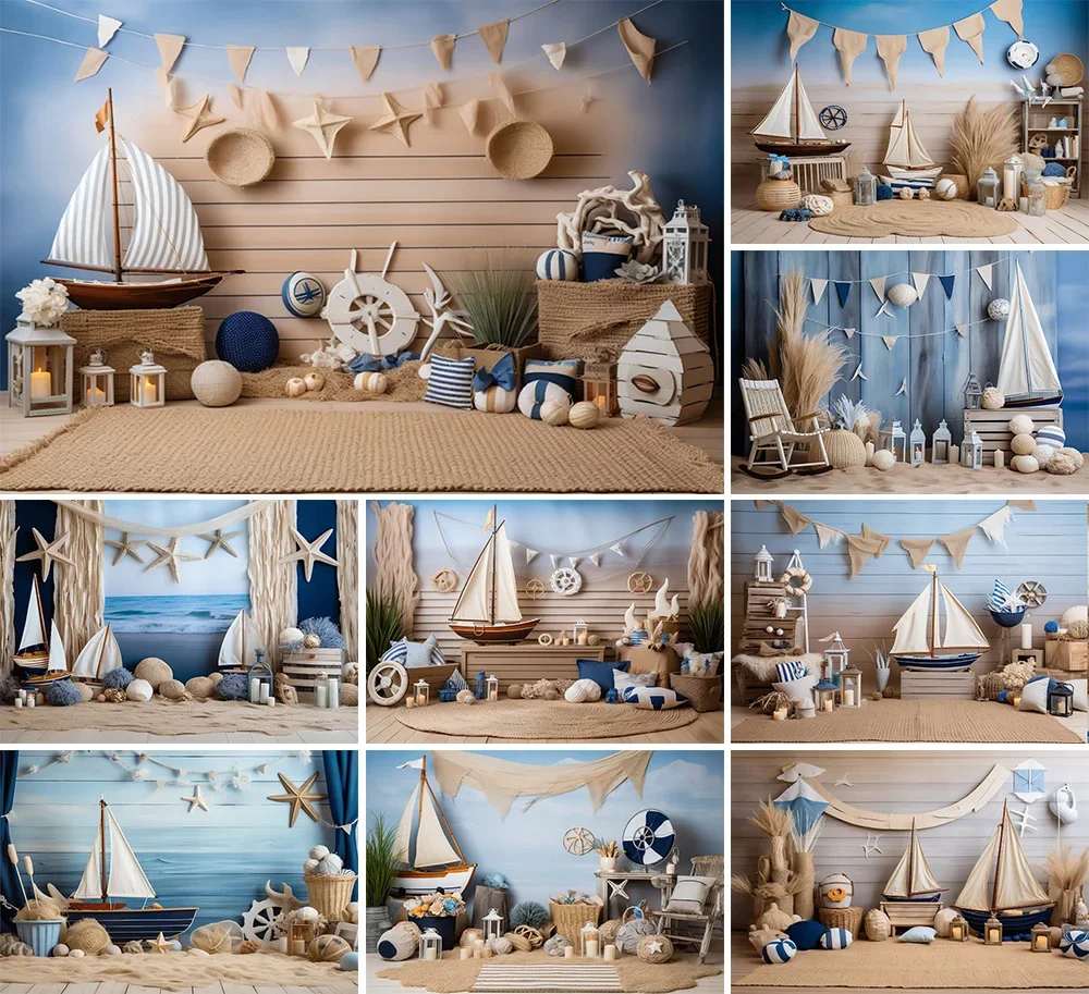 Mehofond Photography Background Nautical Beach Boat Baby Boy 1st ...